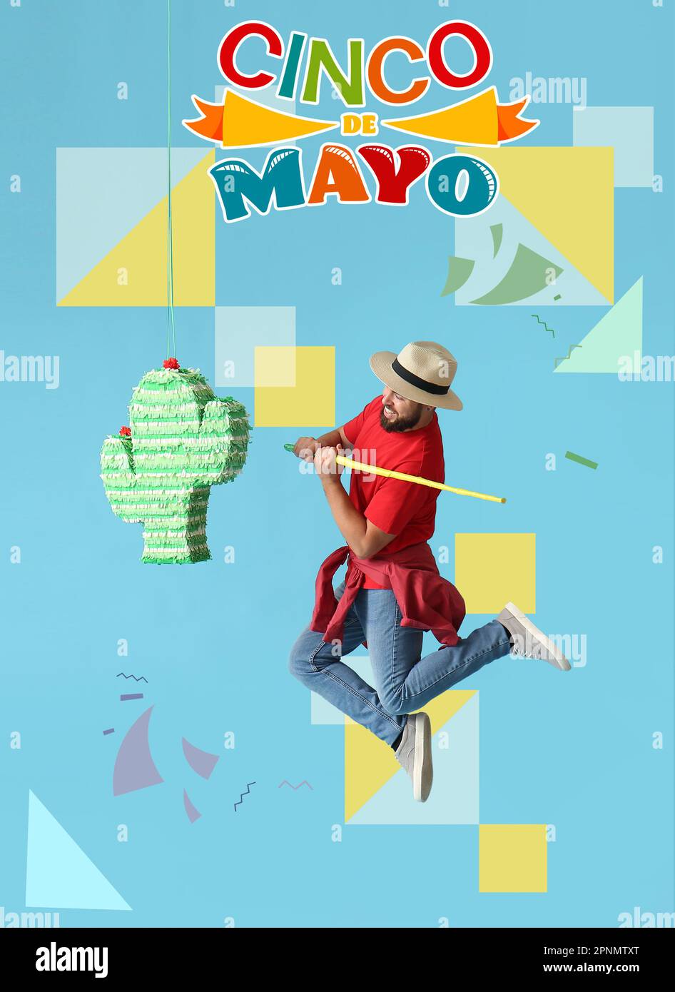 Banner for Cinco De Mayo (Spanish for Fifth of May) with man and pinata ...
