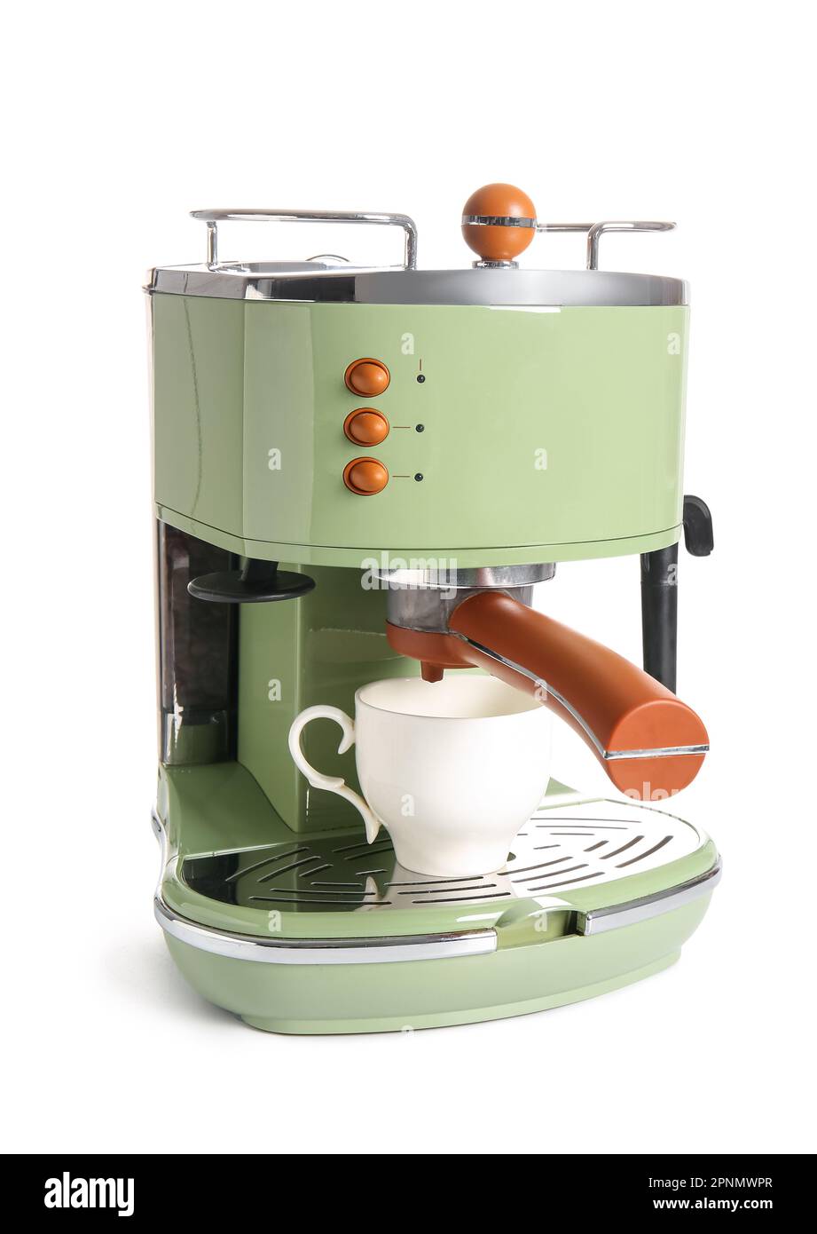 Modern coffee machine with cup isolated on white background Stock Photo ...