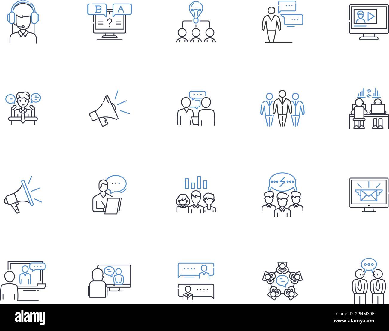 Yakking individuals line icons collection. Chatty, Talkative ...
