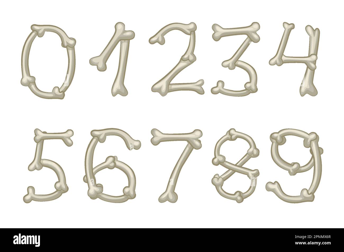Bones numbers, vector digits. Cartoon isolated numbers on white ...