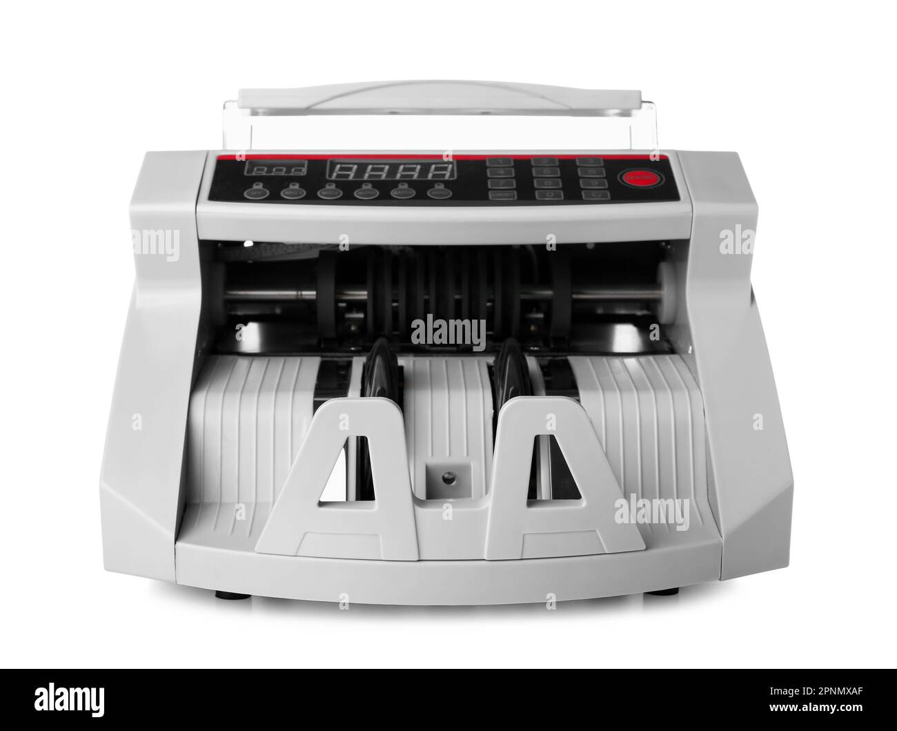 Modern cash counting machine on white background Stock Photo - Alamy