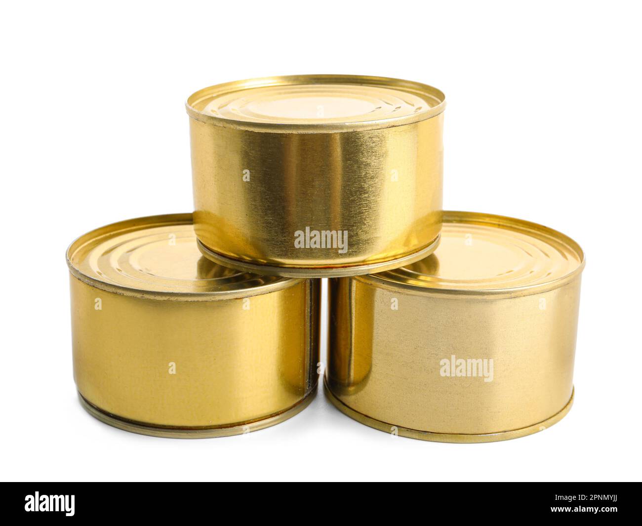 Stack of tin cans with fish isolated on white background Stock Photo ...