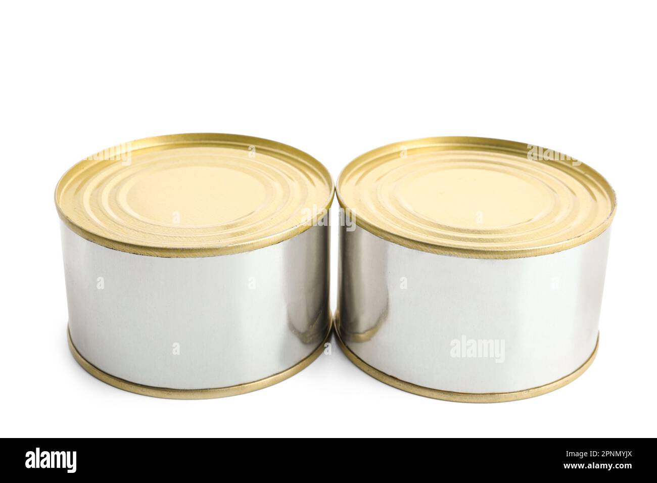 Tin cans with fish isolated on white background Stock Photo - Alamy
