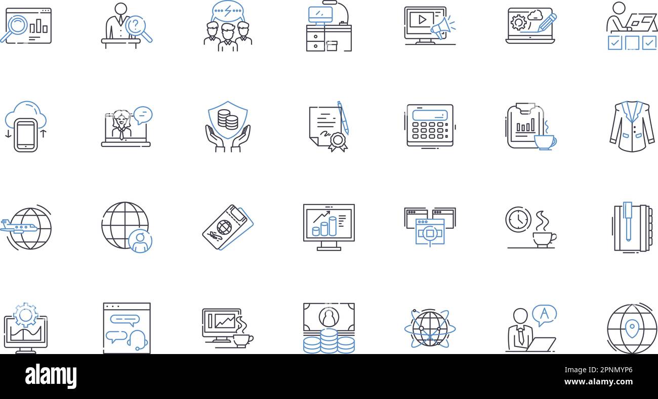 Corporate center line icons collection. Centralized, Headquarter ...
