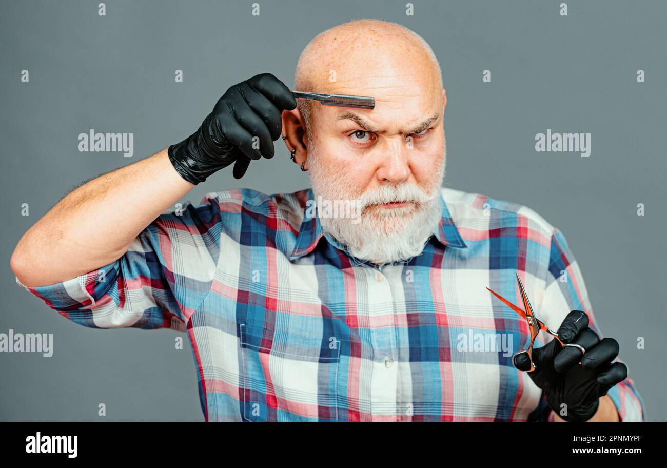 Senior Barber Bearded Man Bearded Male Portrait Of Stylish Barber