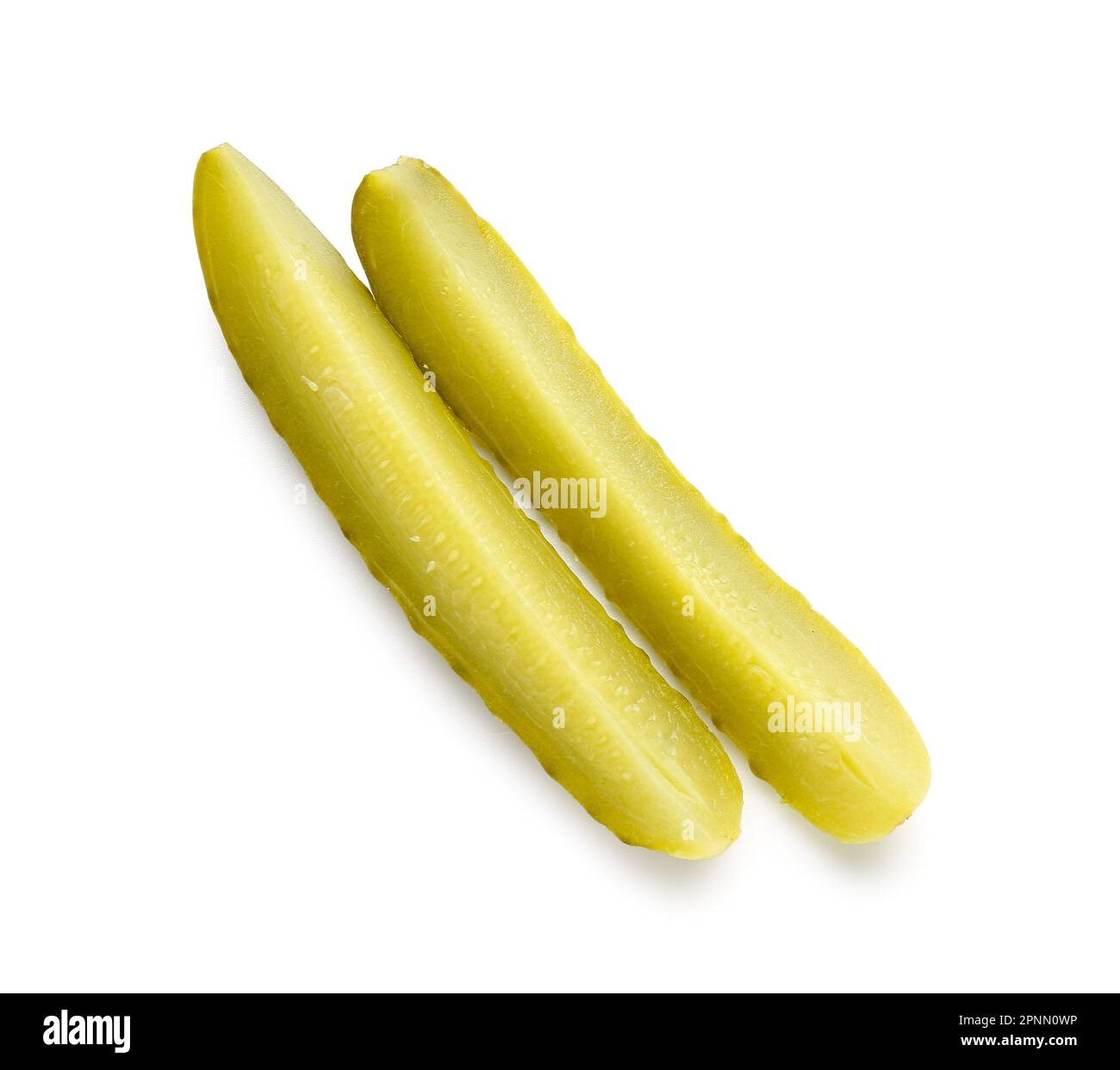 Tasty fermented cucumber slices on white background Stock Photo - Alamy