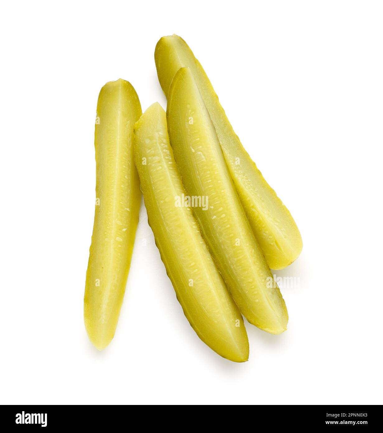 Tasty fermented cucumber slices on white background Stock Photo - Alamy