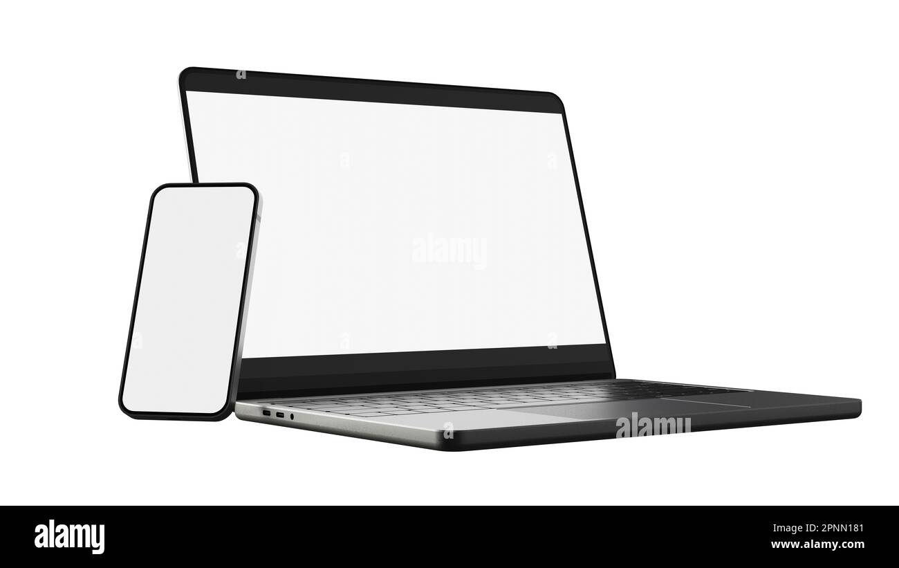 Laptop PC and mobile smartphone screen mockup, 3d rendering Stock Photo ...