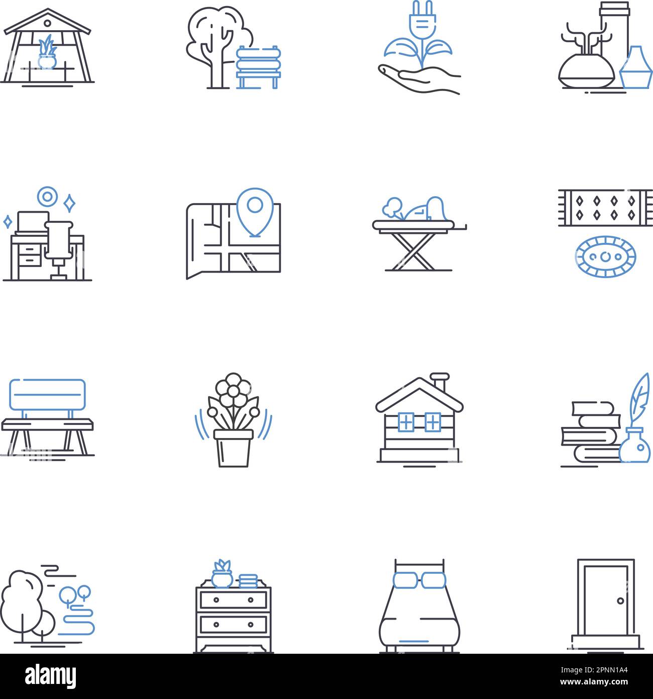Nesting in line icons collection. Harmony, Security, Comfort, Serenity ...