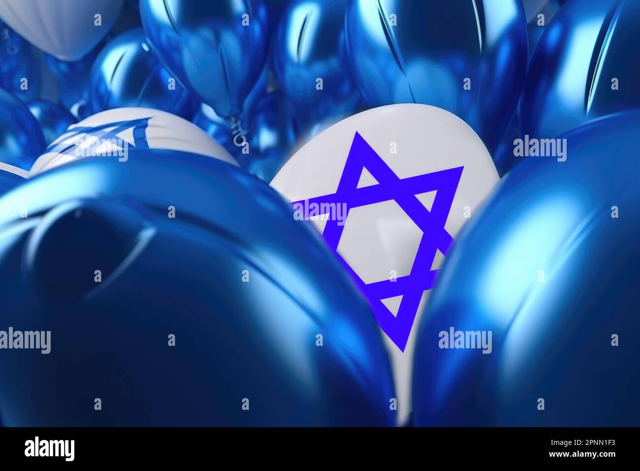 Israel Independence Day in blue and white flag colors. Balls with Magen ...