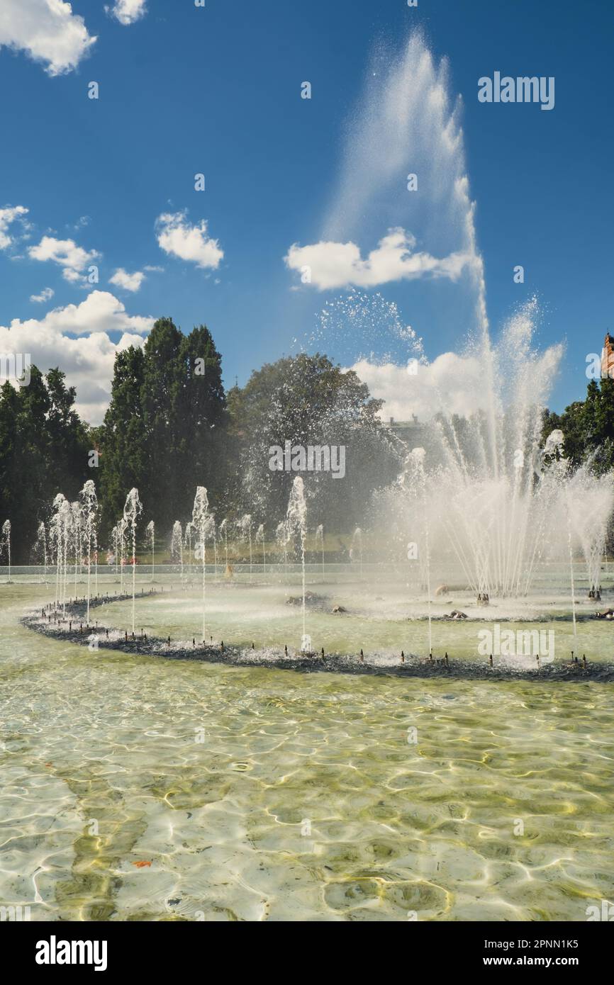 Multimedia Fountain Park in Warsaw, Poland in daytime. Fountains near ...