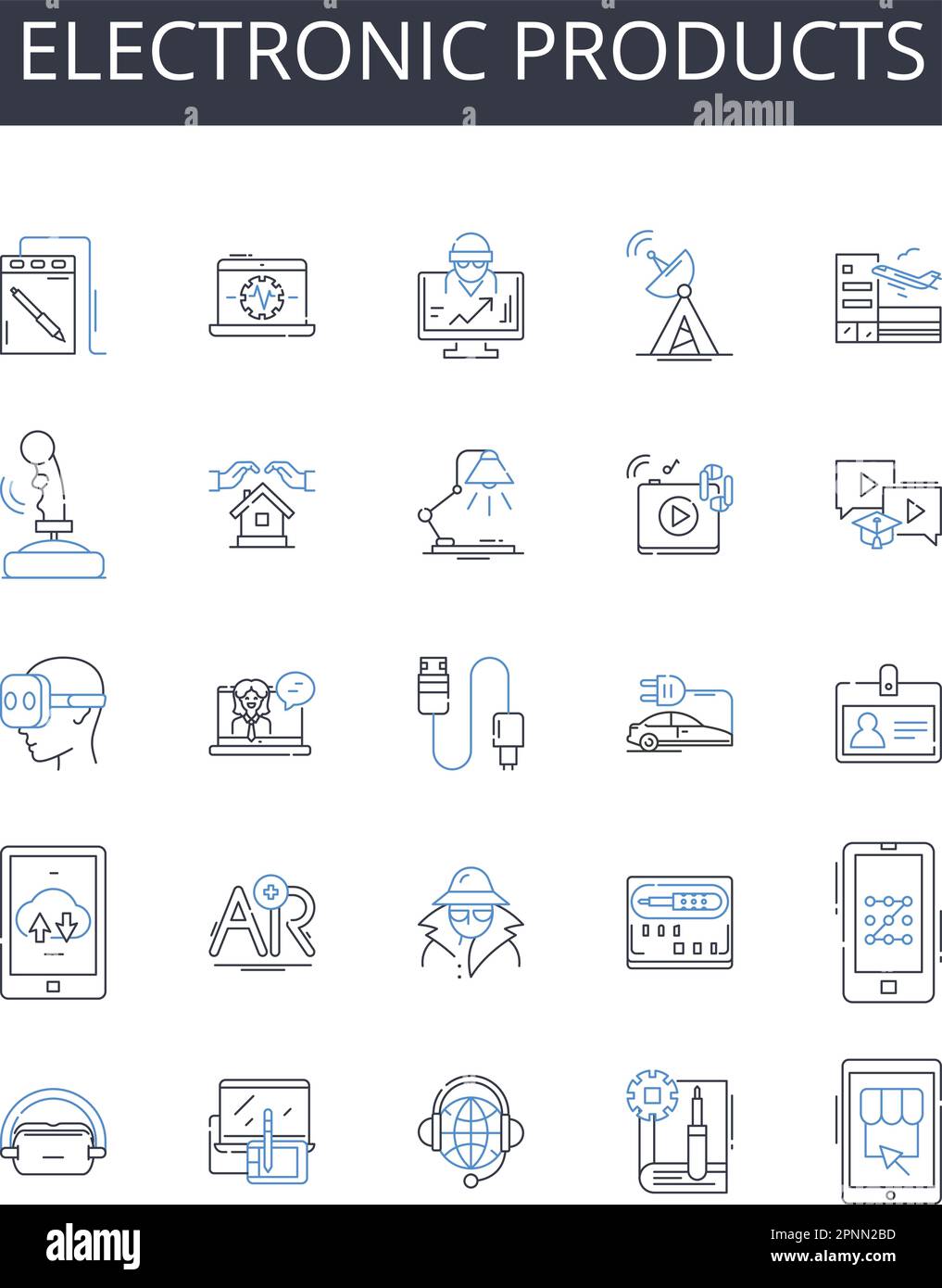 Electronic products line icons collection. Digital devices, Technological items, Electric goods ...