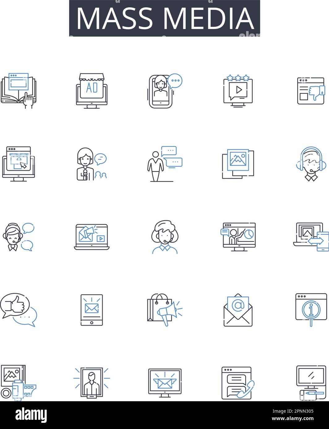 Mass media line icons collection. Social media, Print media, Digital ...