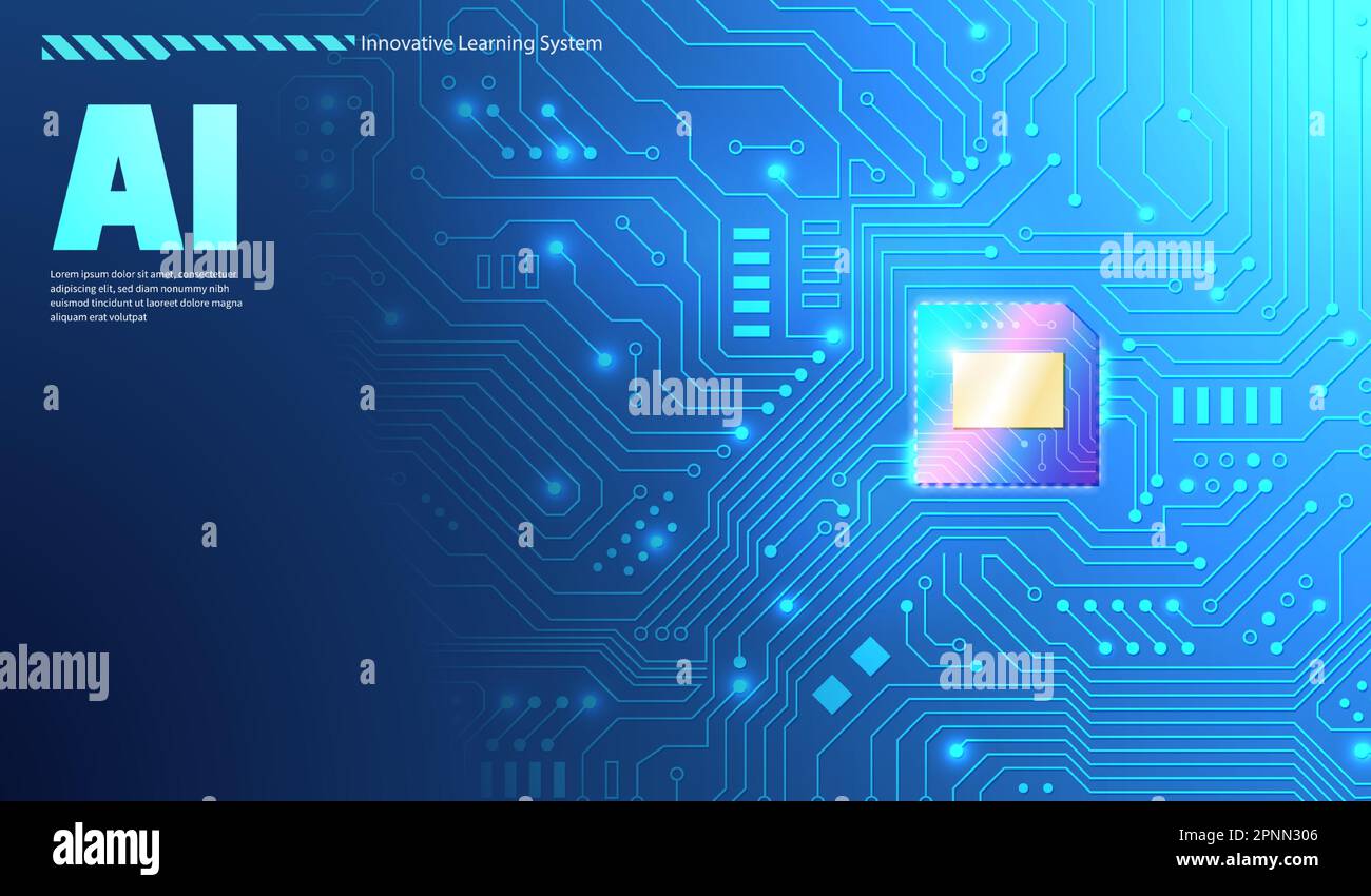 AI technology concept chipset on circuit board in futuristic style ...