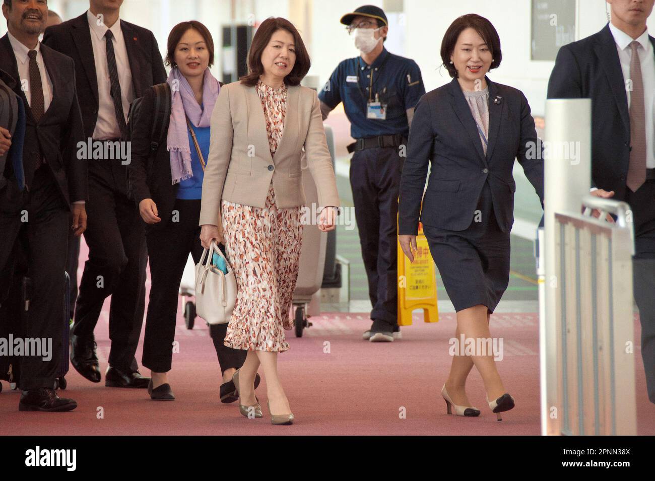 Japan's First Lady Yuko Kishida arrives at Tokyo International Airport ...