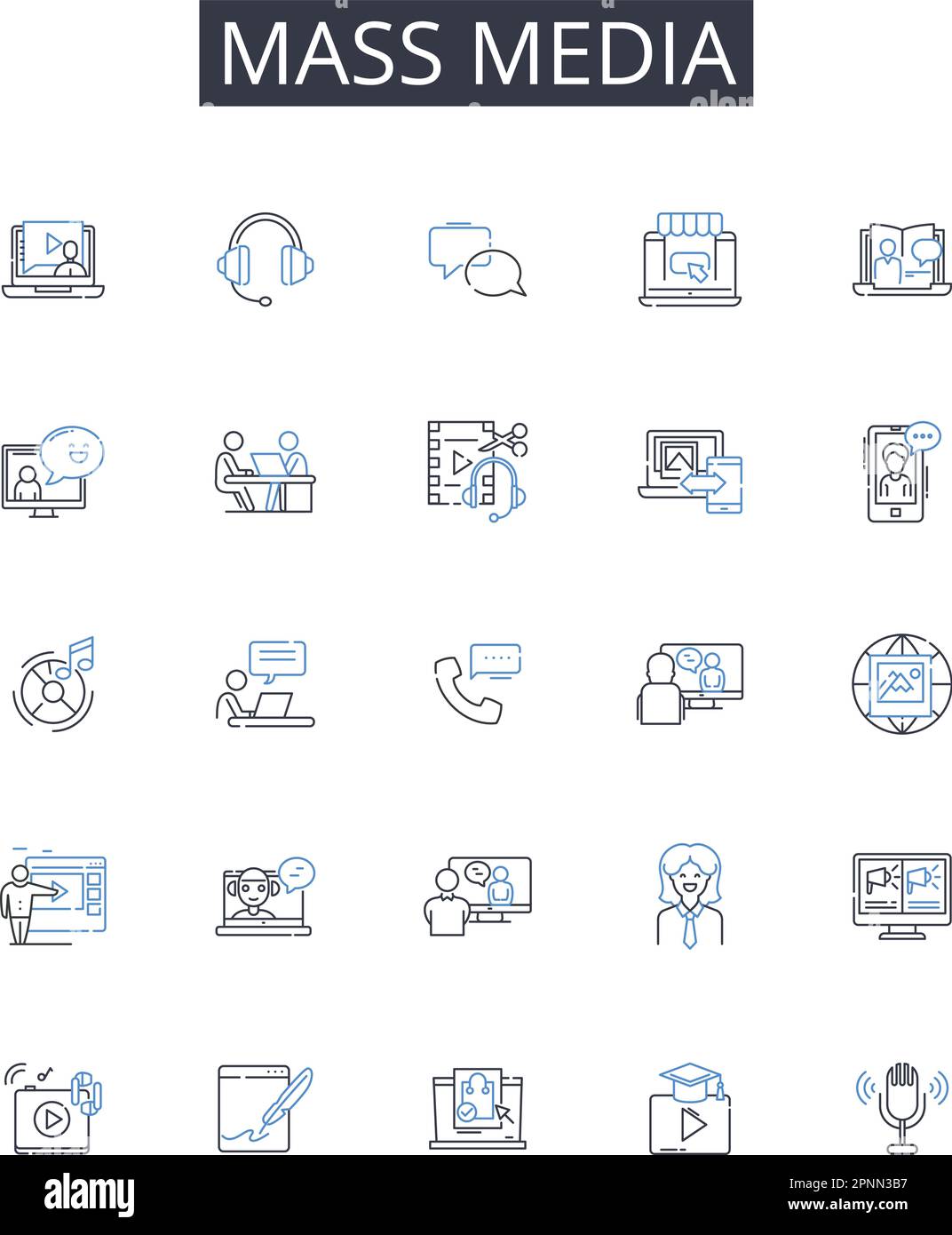Mass media line icons collection. Adaptation, Deception, Influence ...