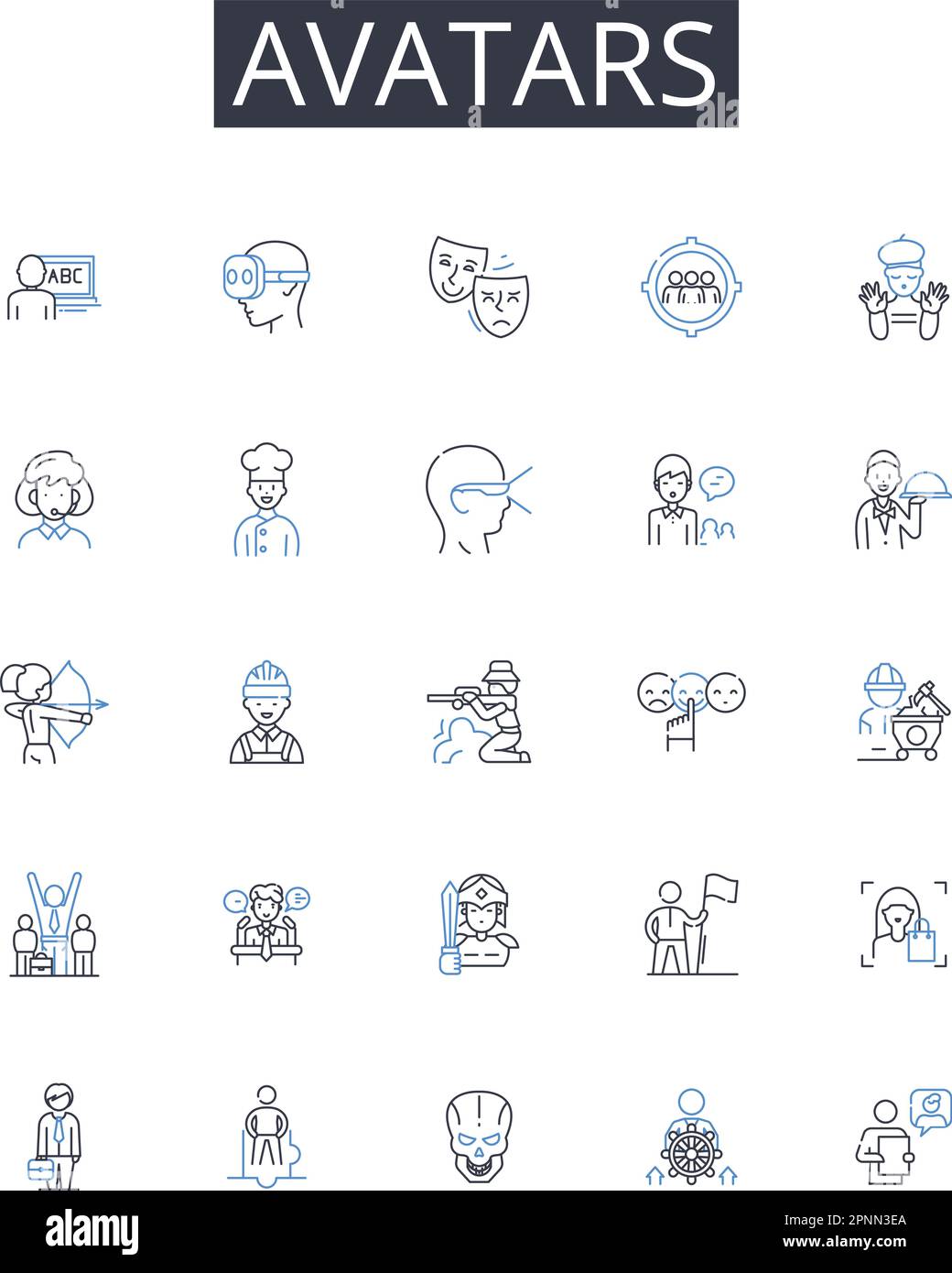 Avatars line icons collection. Comrades, Doppelgangers, Alternates ...