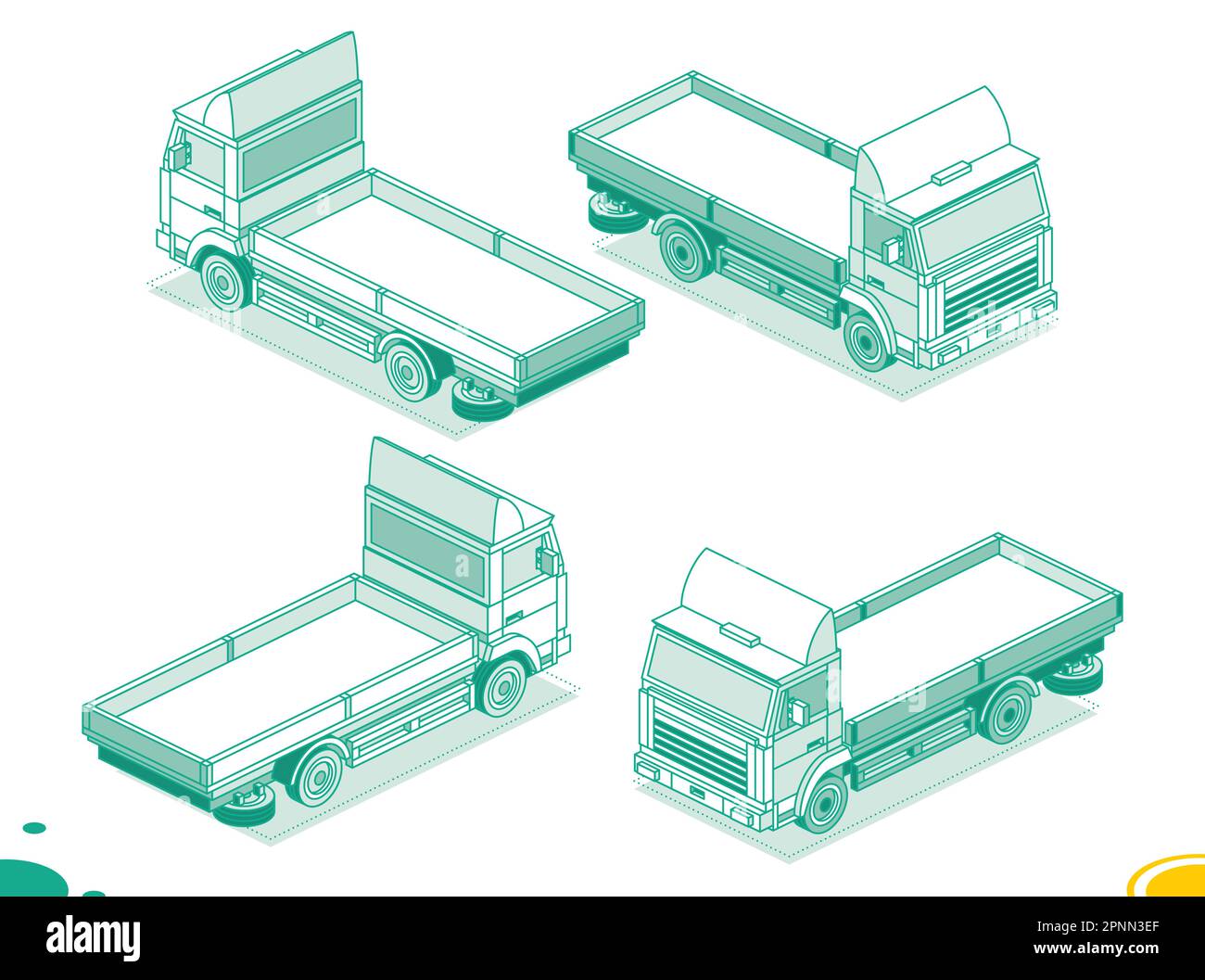 Isometric Flatbed Cargo Truck. Back and Front View. Commercial ...