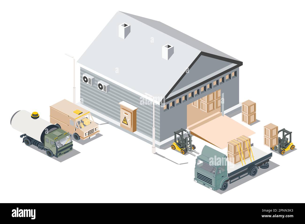 Isometric Distribution Logistic Center. Warehouse Storage Facilities with Trucks Isolated on ...