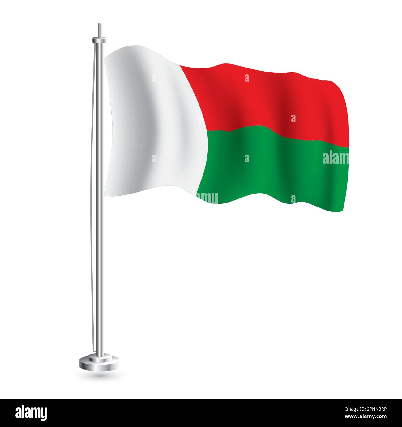 Madagascar Flag Isolated Realistic Wave Flag Of Madagascar Country On Flagpole Vector