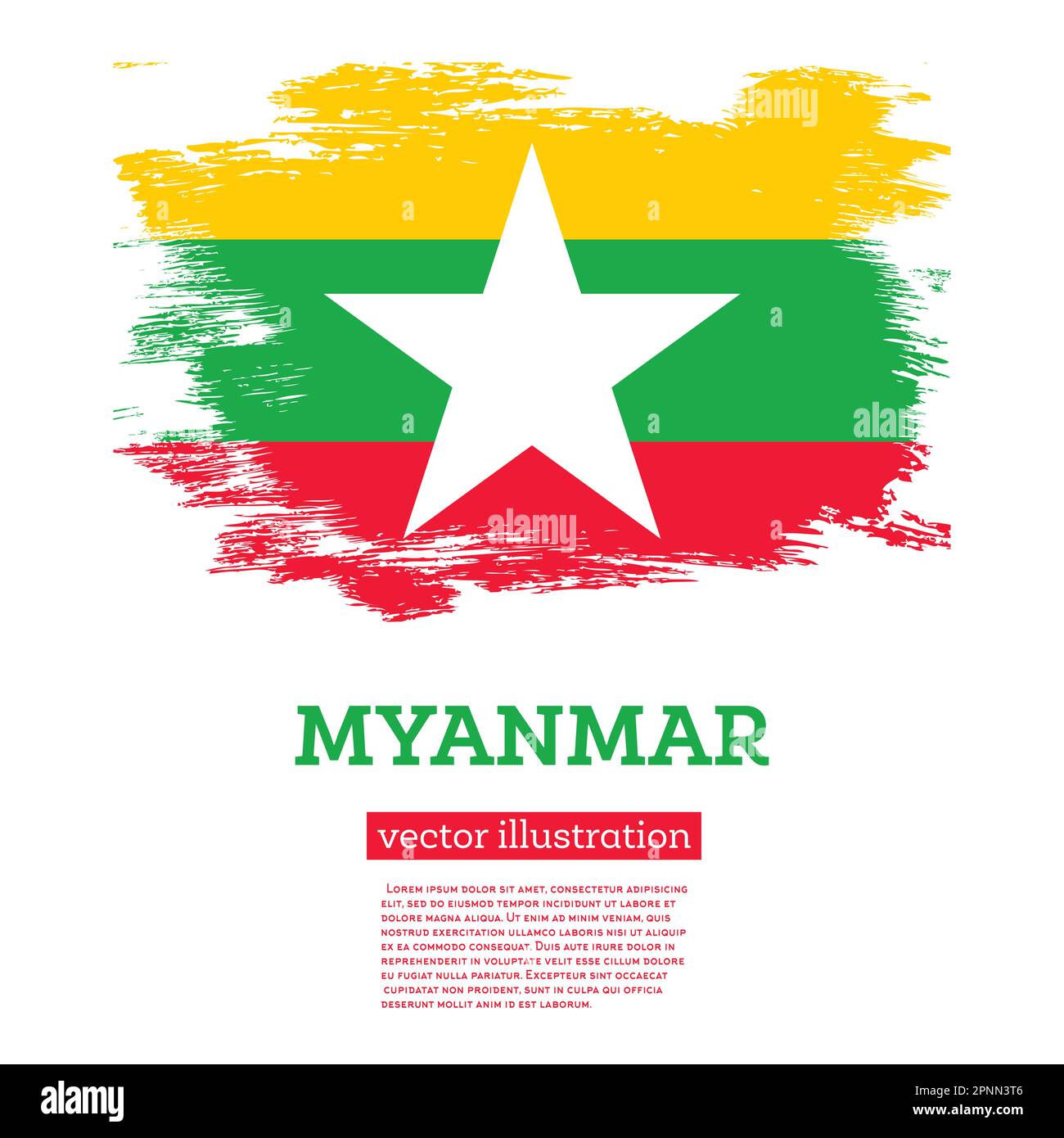 Myanmar Flag with Brush Strokes. Vector Illustration. Independence Day ...