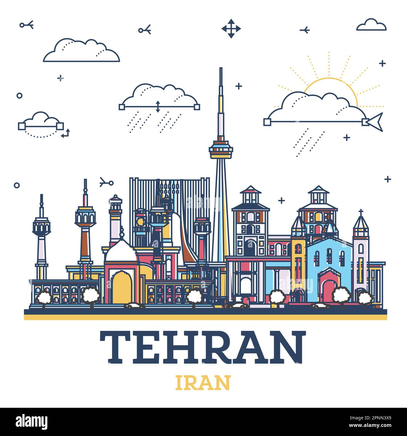 Outline Tehran Iran City Skyline with Colored Historic Buildings ...