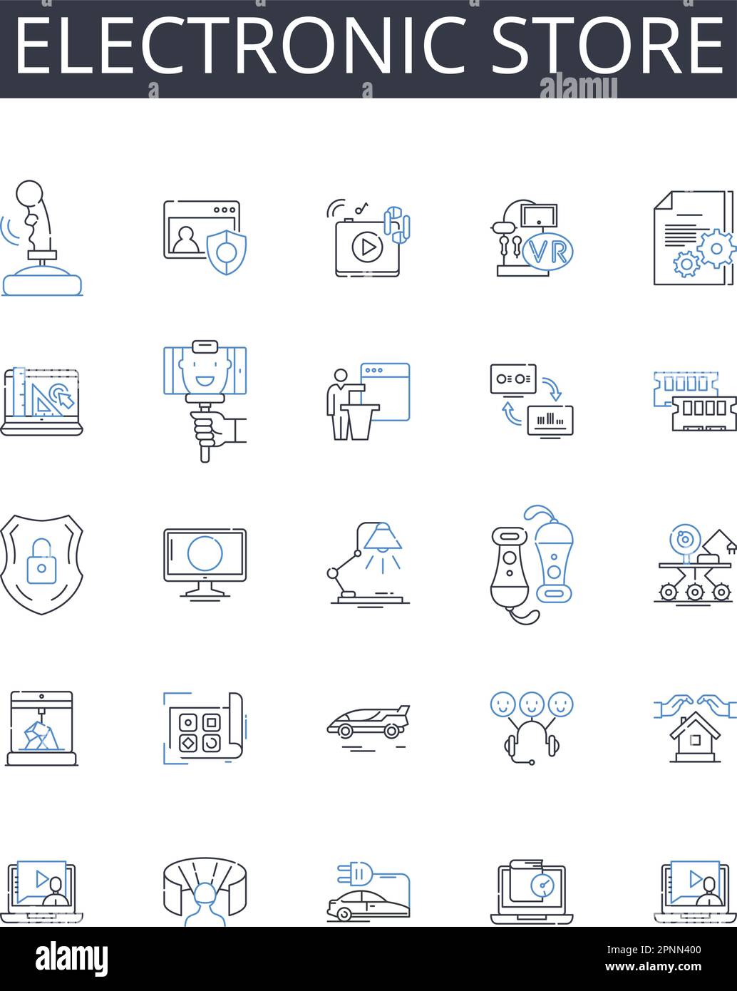 Electronic Store Line Icons Collection Decentralization Cryptography