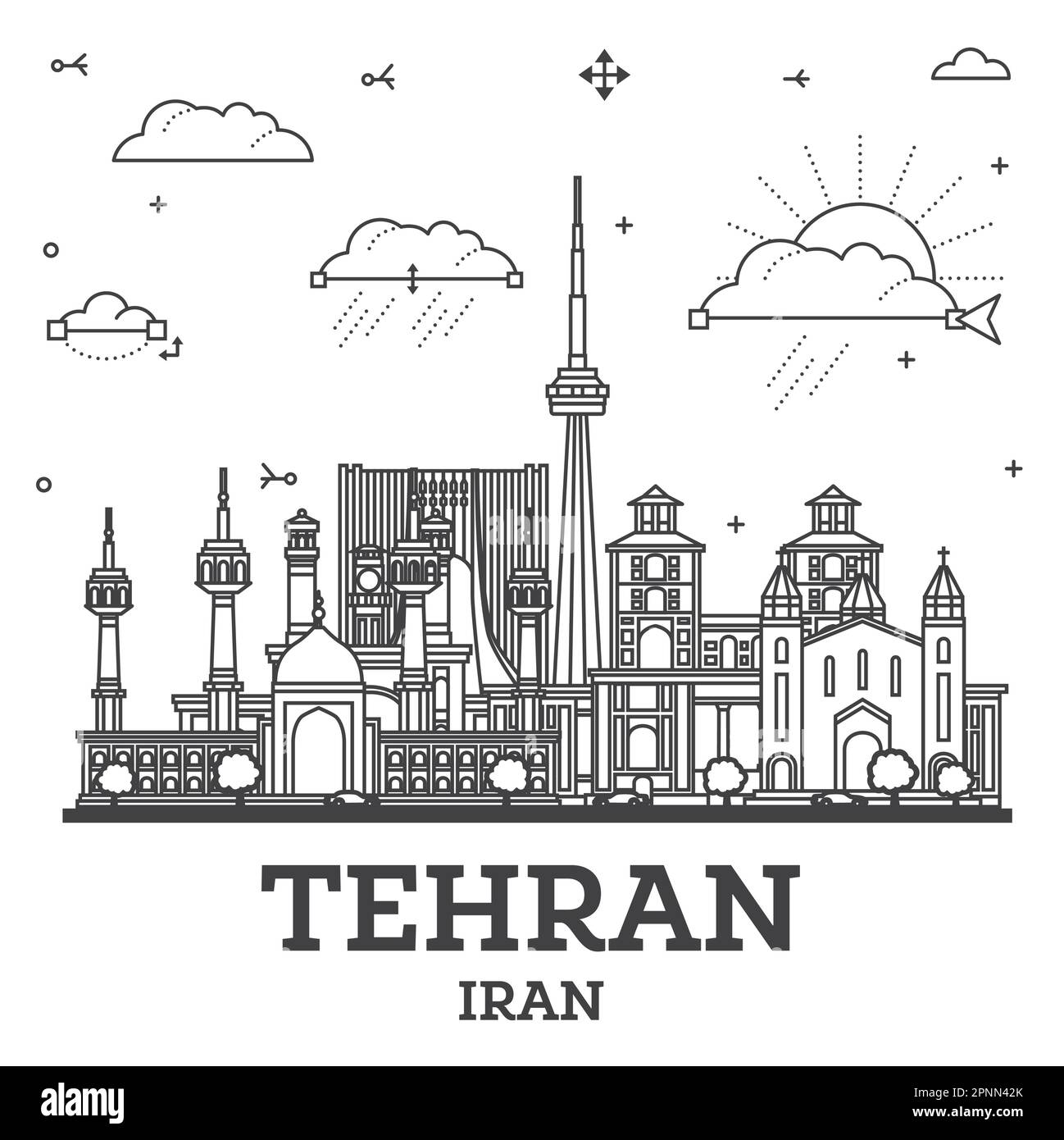 Outline Tehran Iran City Skyline with Modern and Historic Buildings ...