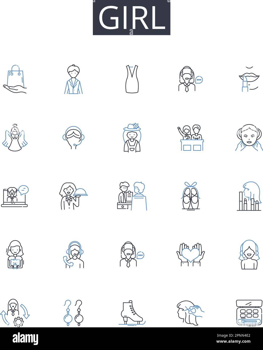 Girl line icons collection. Supervision, Governance, Monitoring ...