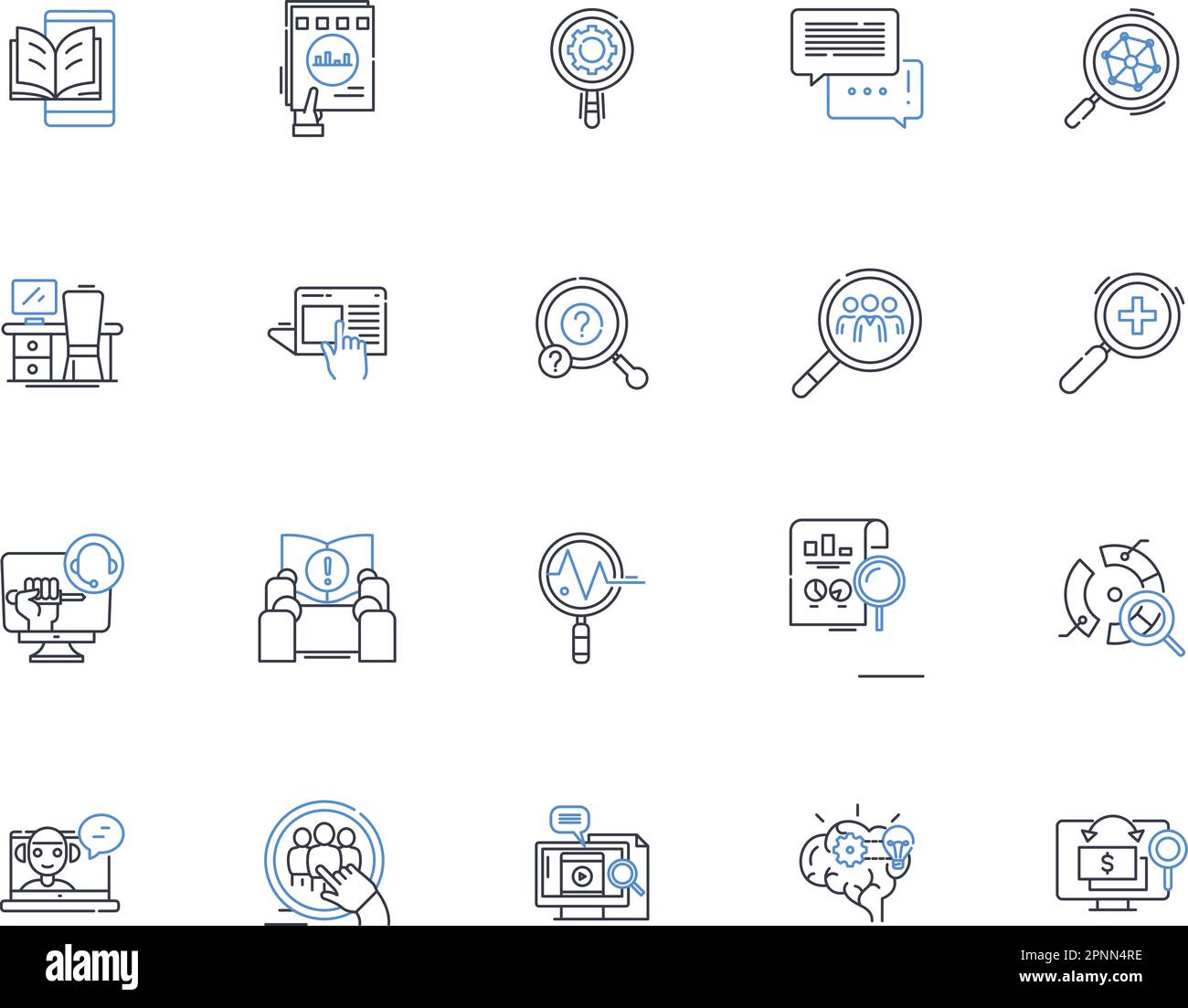 Examine line icons collection. Scrutinize, Analyze, Inspect, Study ...