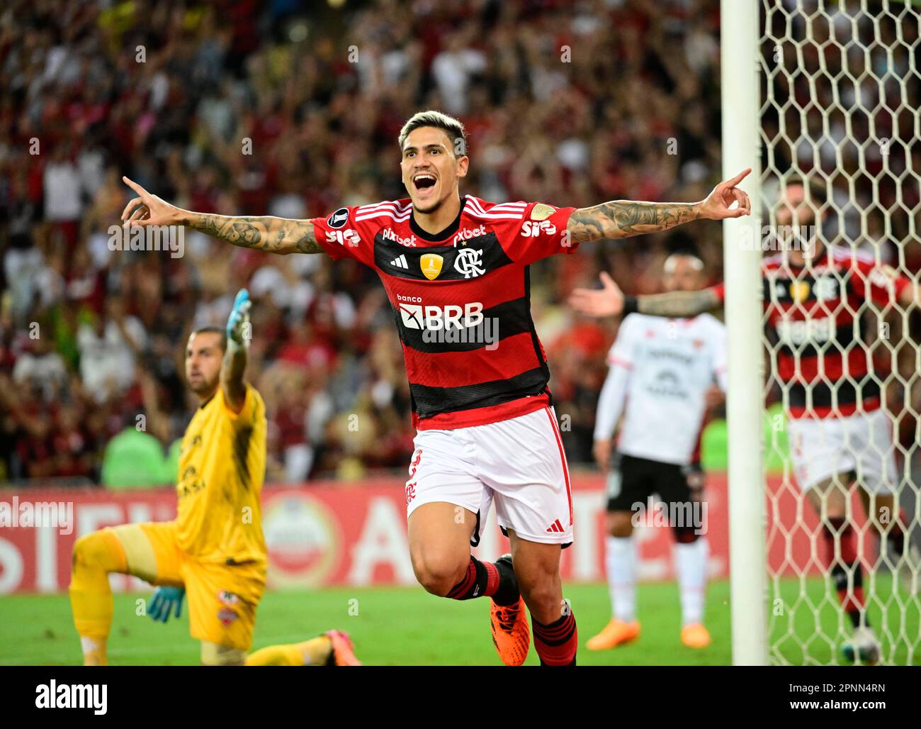 Flamengo player Pedro celebrates his first goal during a Copa ...