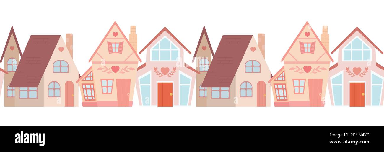 Vector seamless border with country houses on white background ...