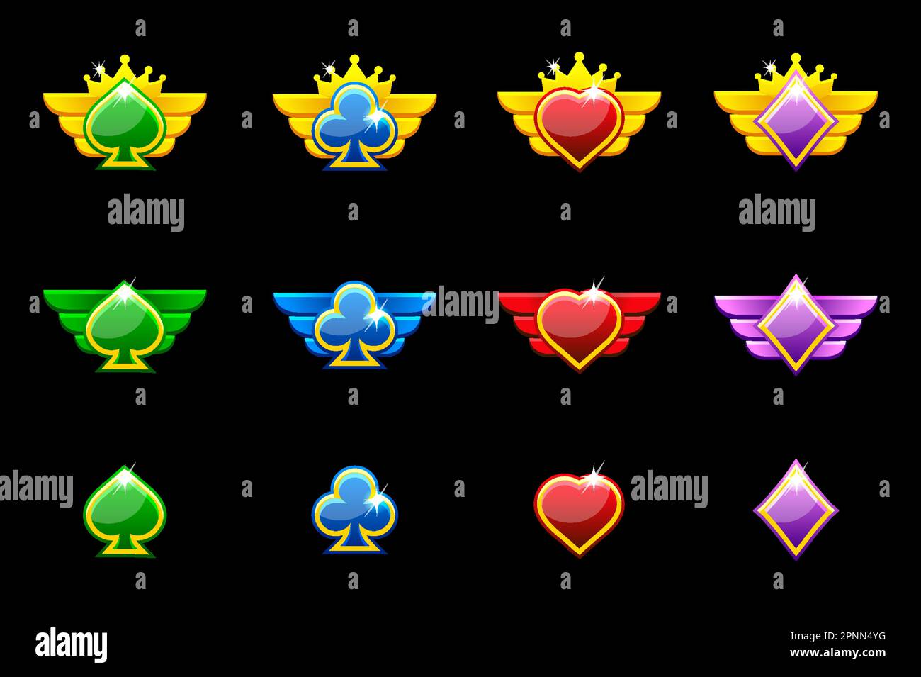 Set of award badges for casino and 2D game. Ranking game icons - heart ...