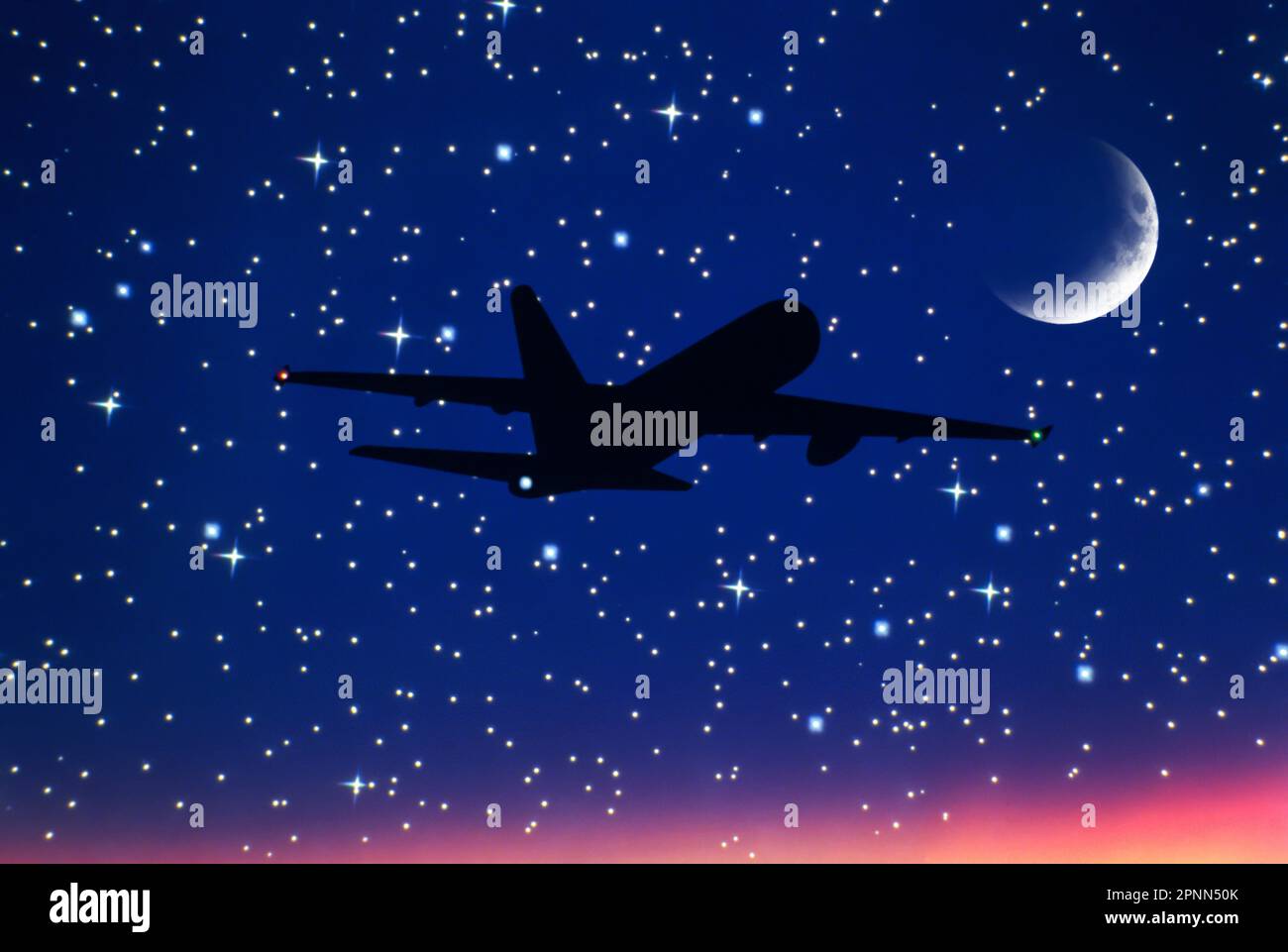 Airplane In The Sky At Night