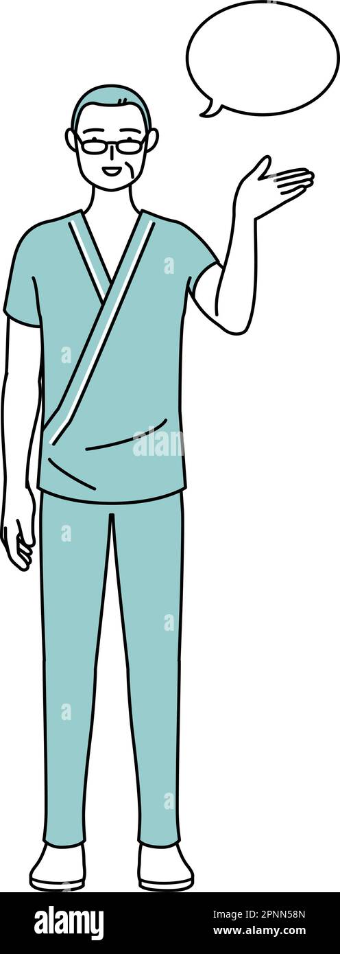 Middle-aged and senior male admitted patient in hospital gown giving ...
