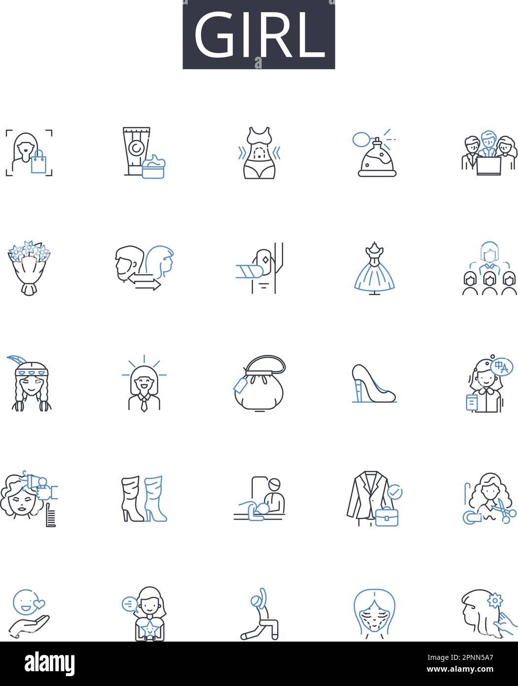 Girl line icons collection. Female, Woman, Lady, Miss, Maiden, Young ...