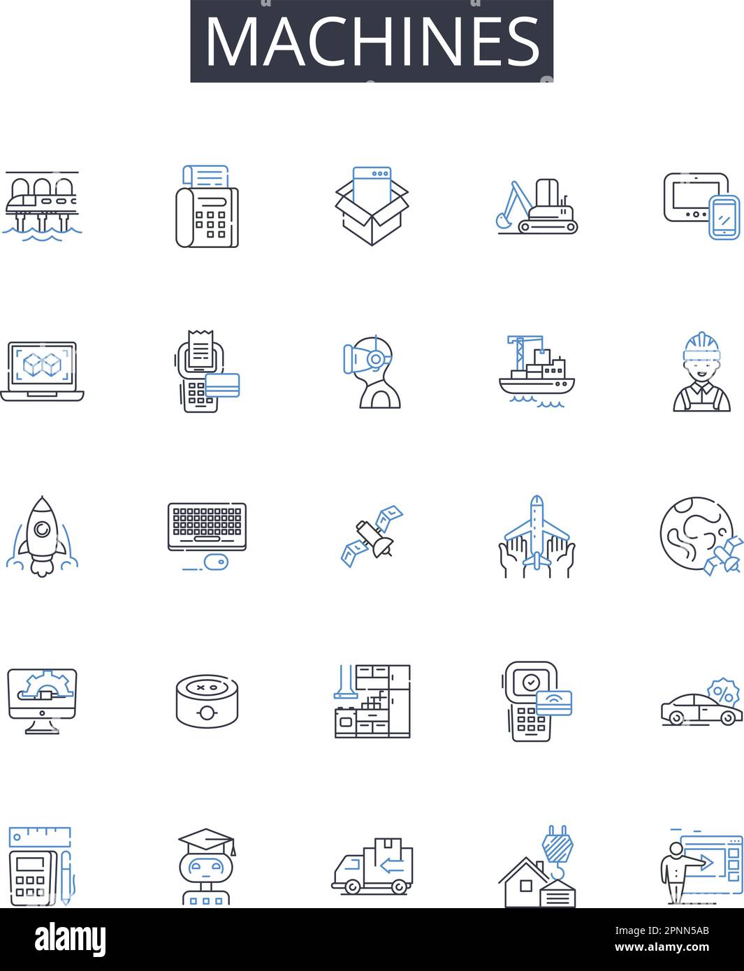 Machines line icons collection. Gearworks, Automatons, Mechanisms ... Machines line icons collection. Gearworks, Automatons, Mechanisms ...