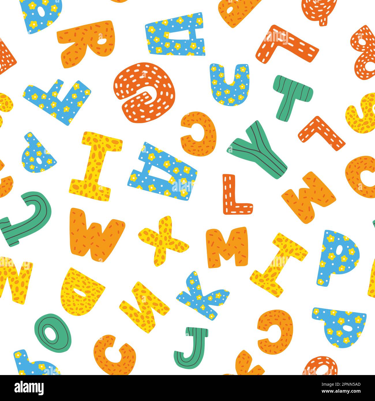 ABC seamless pattern. Scandinavian style alphabet. Vector cartoon hand ...