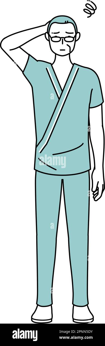 Middle-aged and senior male admitted patient in hospital gown ...
