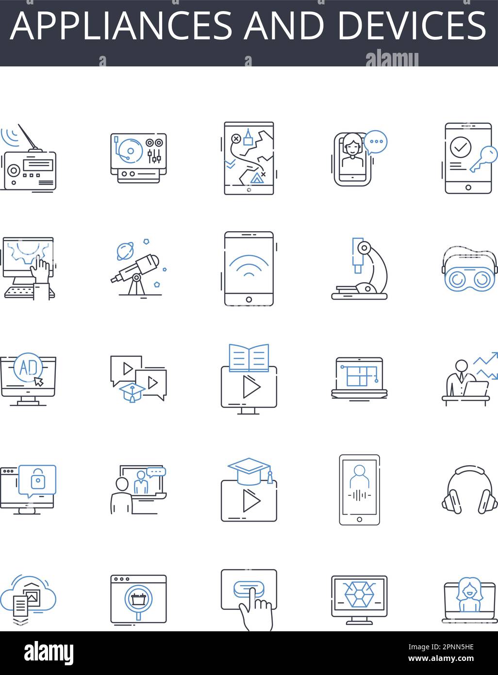 Appliances and devices line icons collection. Tools and gadgets, Items ...