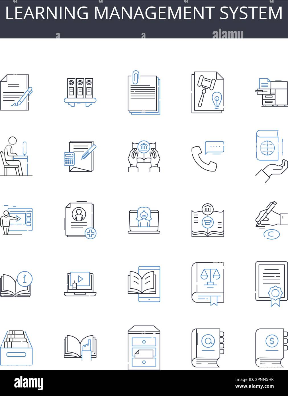 Learning Management System Line Icons Collection Analysis Compliance