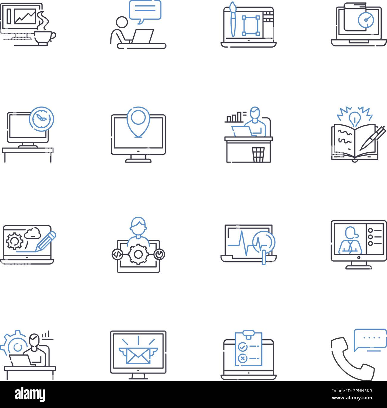 Work Venue line icons collection. Office, Cubicle, Desk, Meeting ...