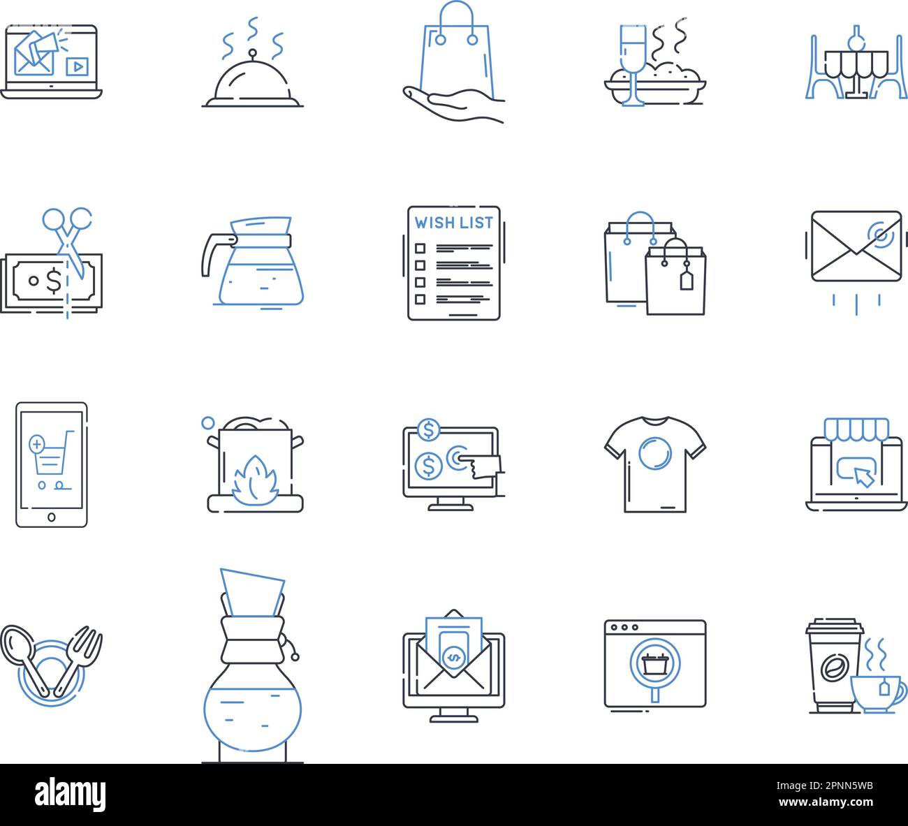 Convenience shop line icons collection. Snacks, Beverages, Groceries ...