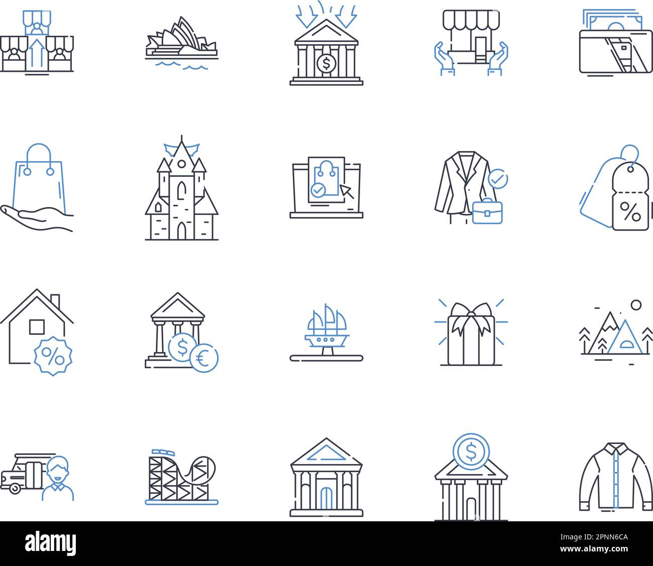 Tourist hub shopping line icons collection. Souvenir, Boutique, Market ...