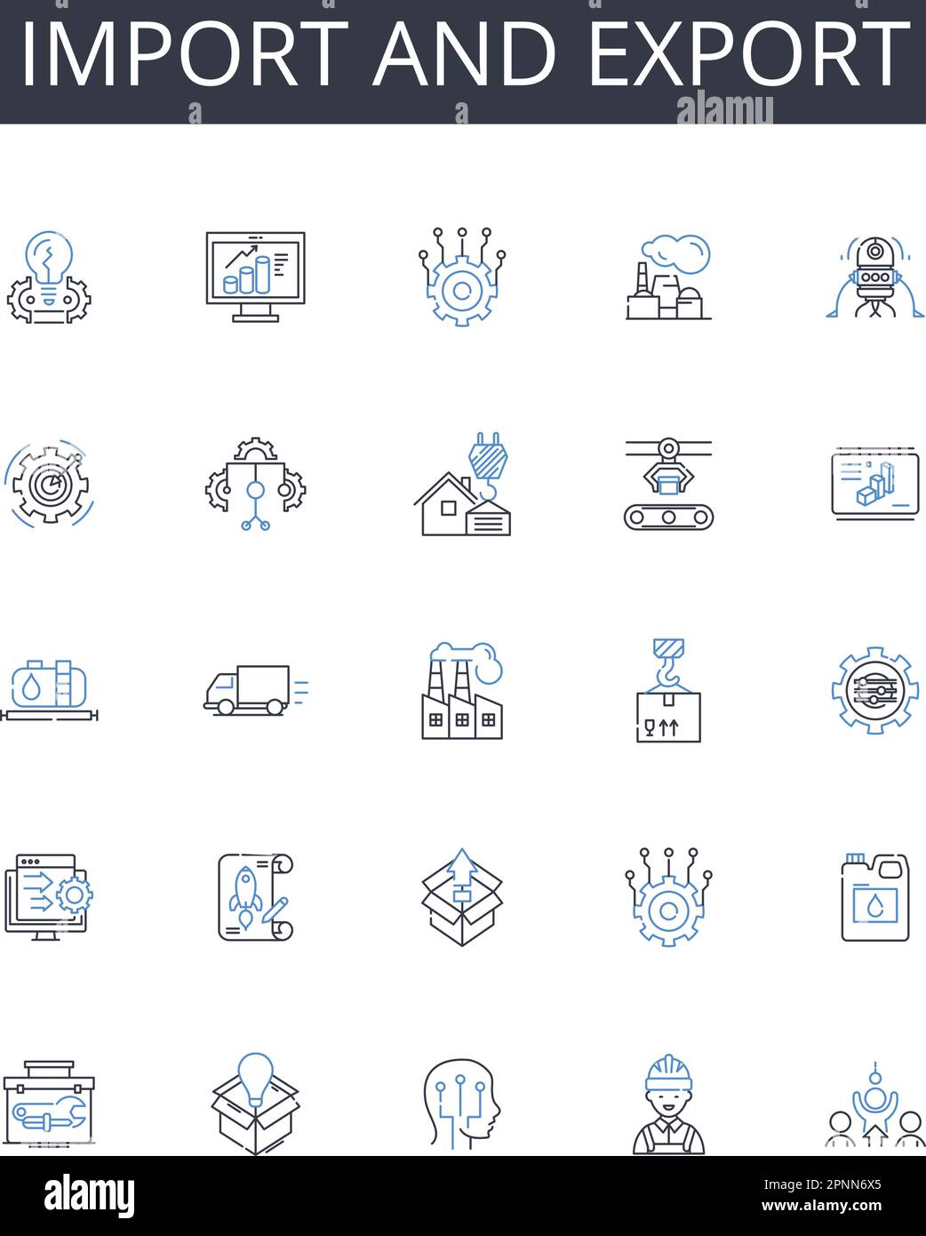 Import and export line icons collection. Trade, Commerce, Transaction, Shipping, Shipment ...