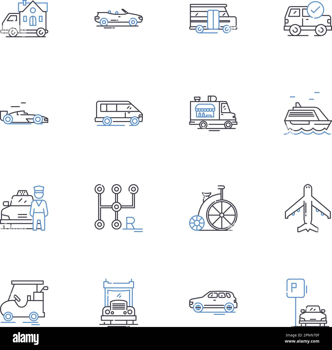 Traffic vehicles line icons collection. Cars, Trucks, Buses ...
