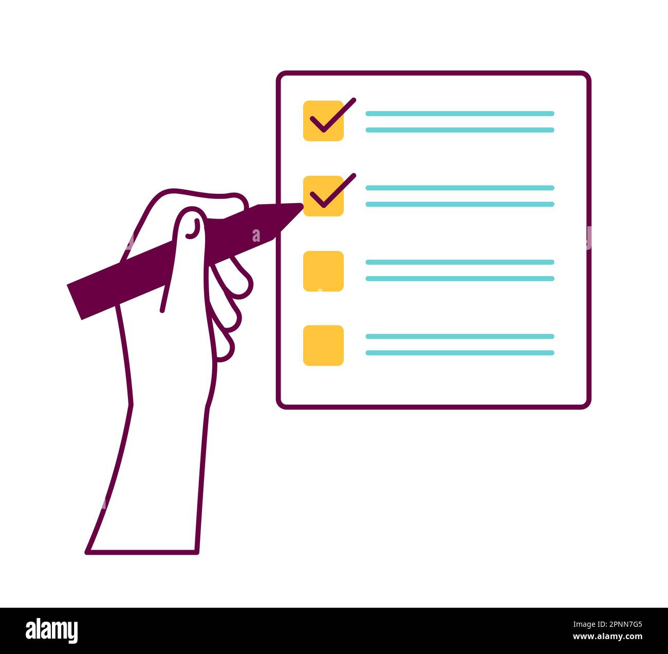 Hand with the pen puts ticks in the list Stock Vector Image & Art - Alamy