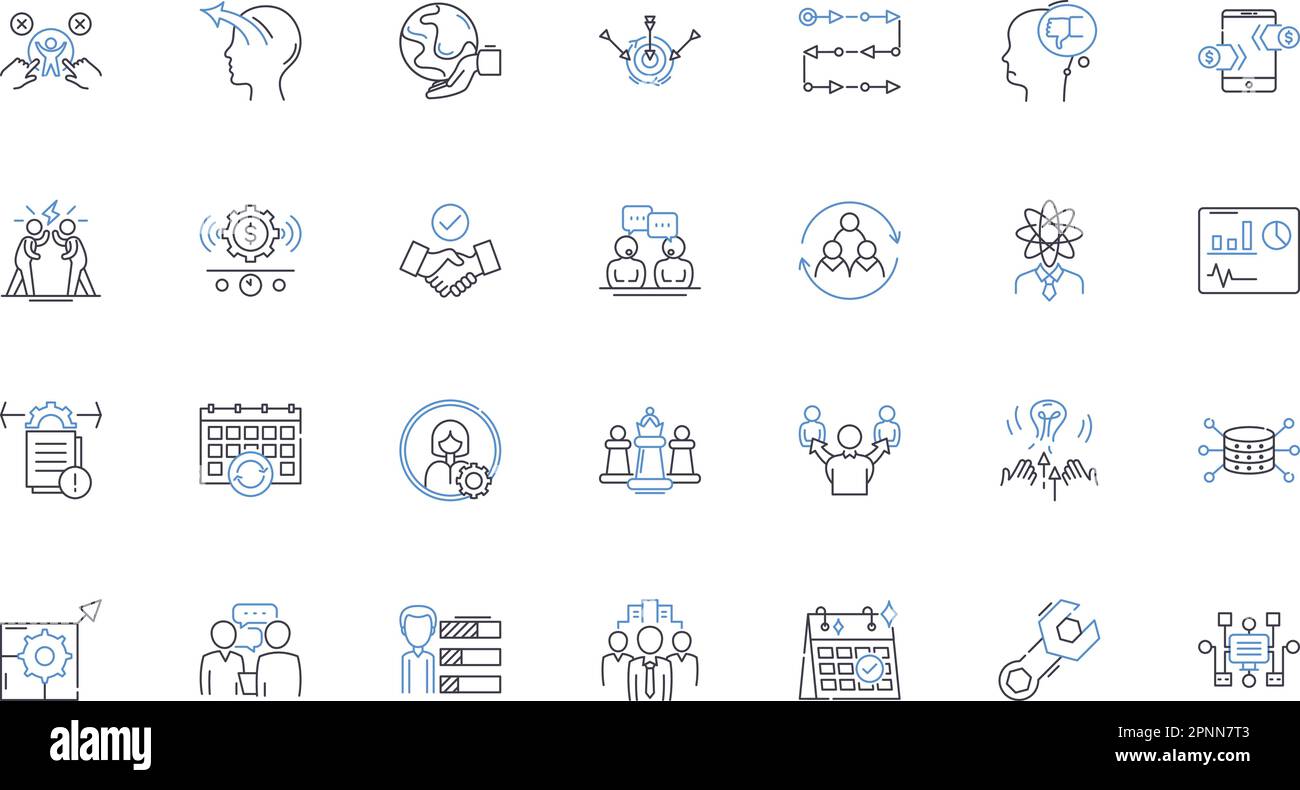Cooperating Links Line Icons Collection Synergy Collaboration