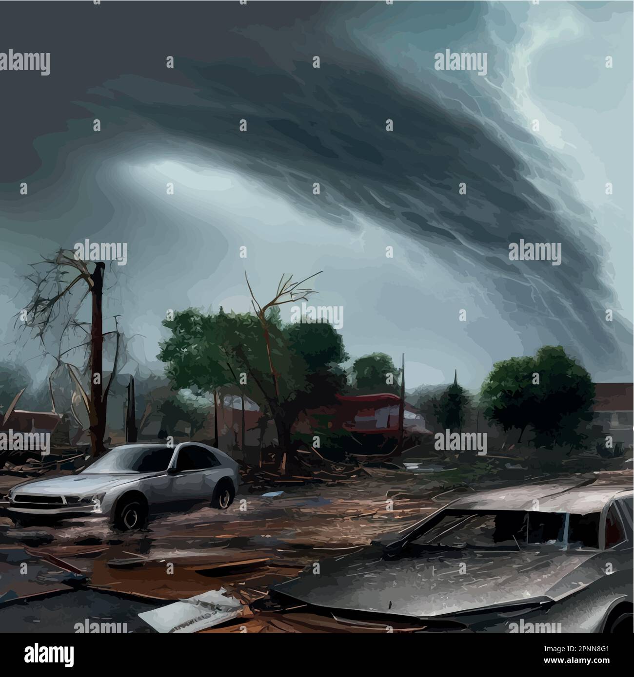 Destroyed buildings tornado Stock Vector Images - Alamy