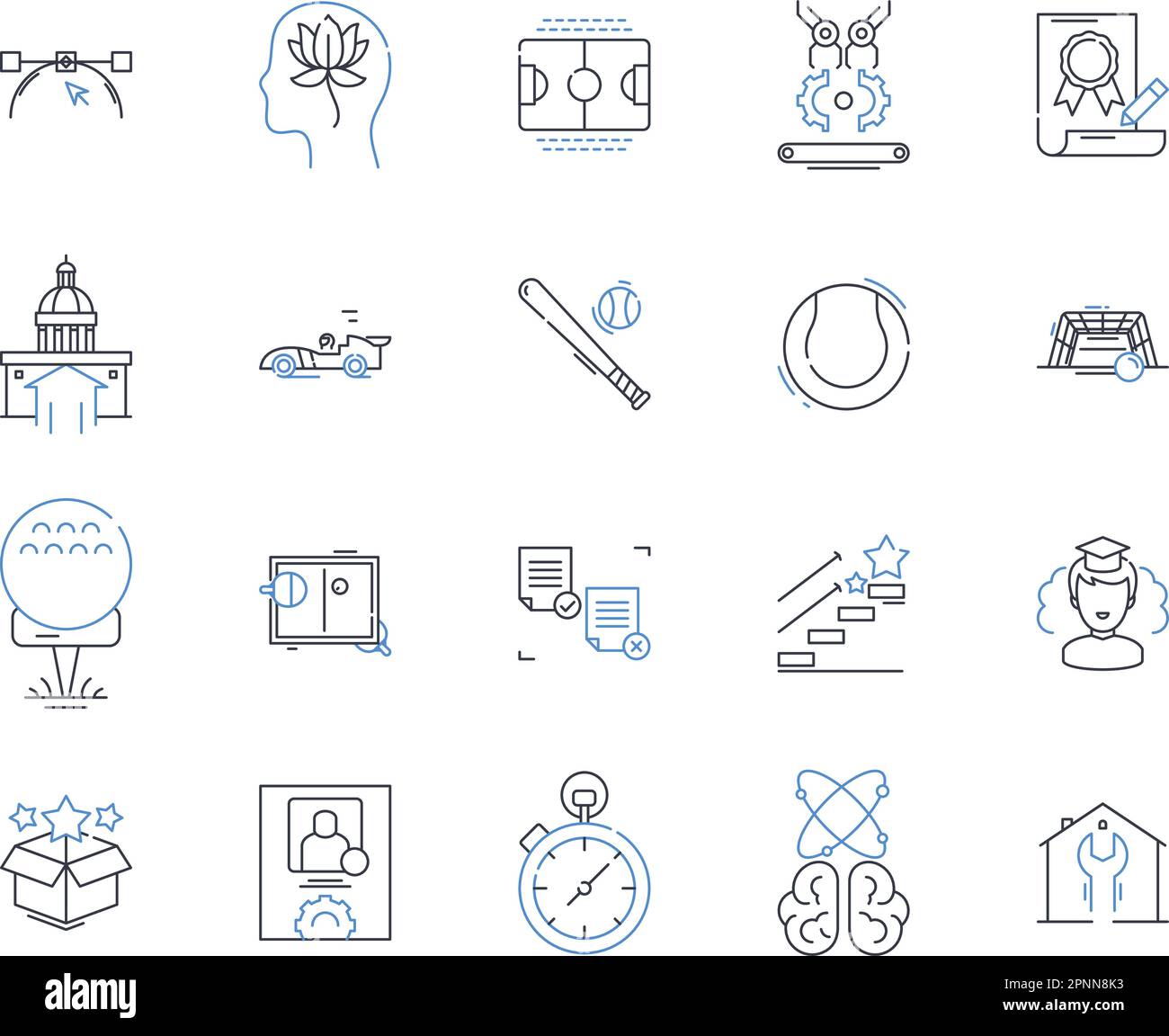 Student-athlete activities line icons collection. Training, Practice ...